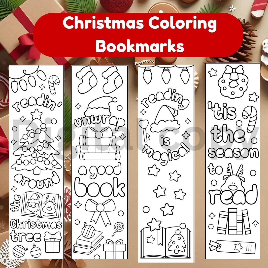 Christmas Coloring Bookmarks, Printable Holiday Bookmarks to Color ...