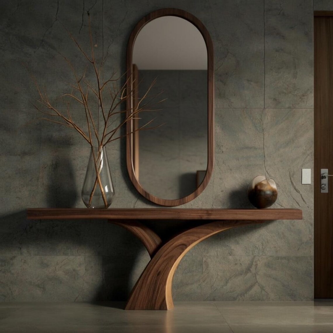 Walnut Wood Console – Minimal & Organic Design – Natural Solid Wood ...