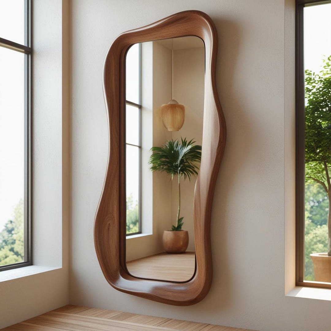 Organic Wavy Wood Framed Mirror: Handmade Wall Decor - Etsy