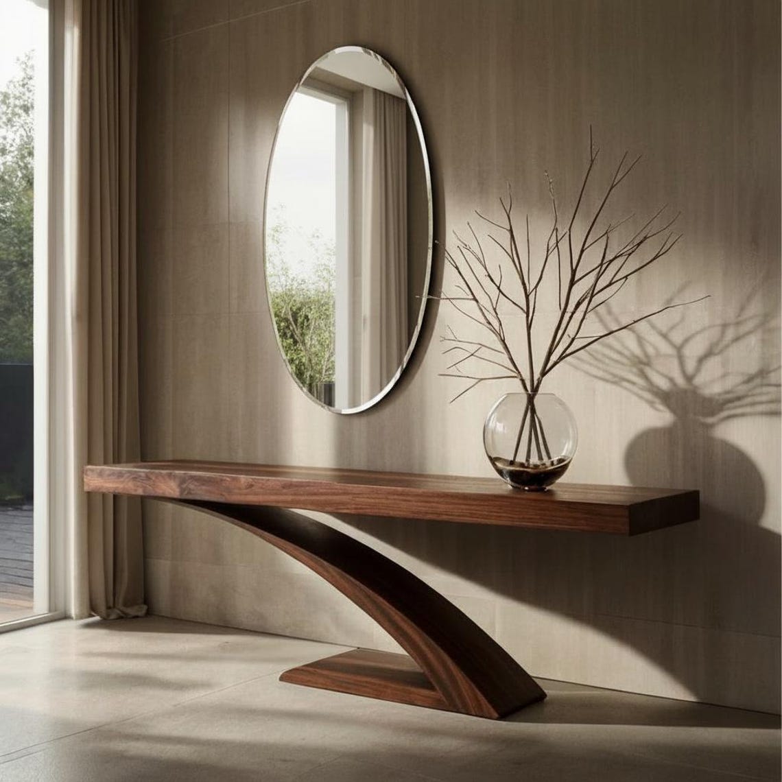 Walnut Console Table – Minimal Design, Elegantly Curved Leg ...