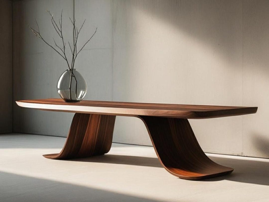 Modern Solid Walnut Bench – Handcrafted Curved Wood Design, Minimalist ...