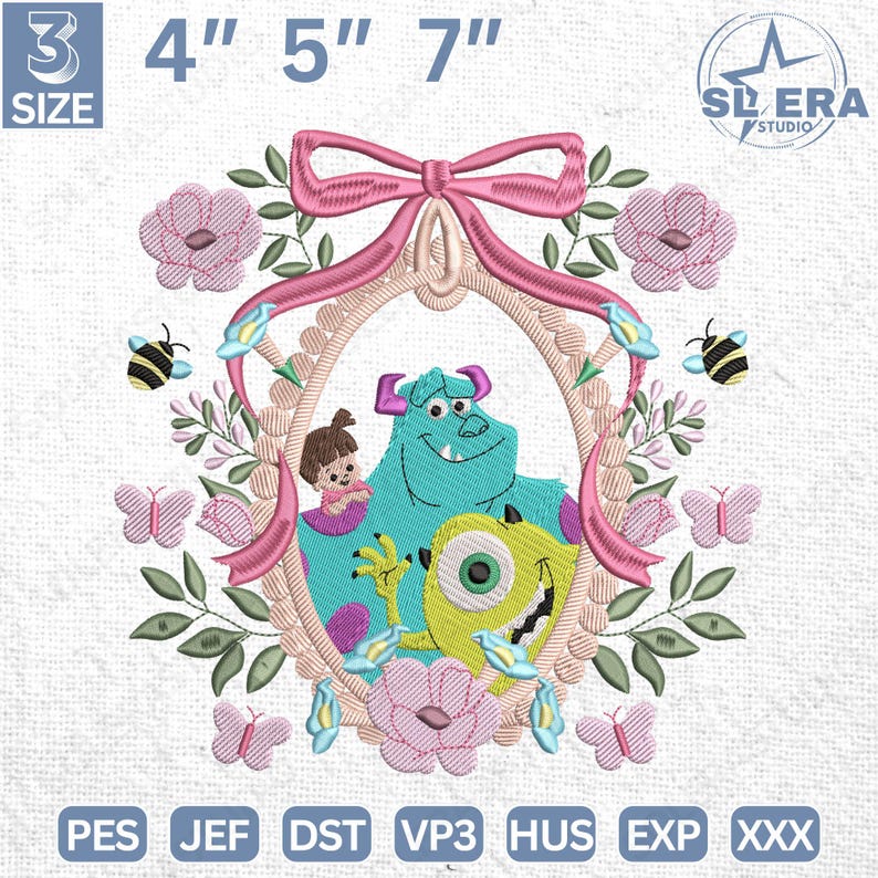 Floral Cartoon Mirror Bow Embroidery Design, Magical Land Embroidery ...