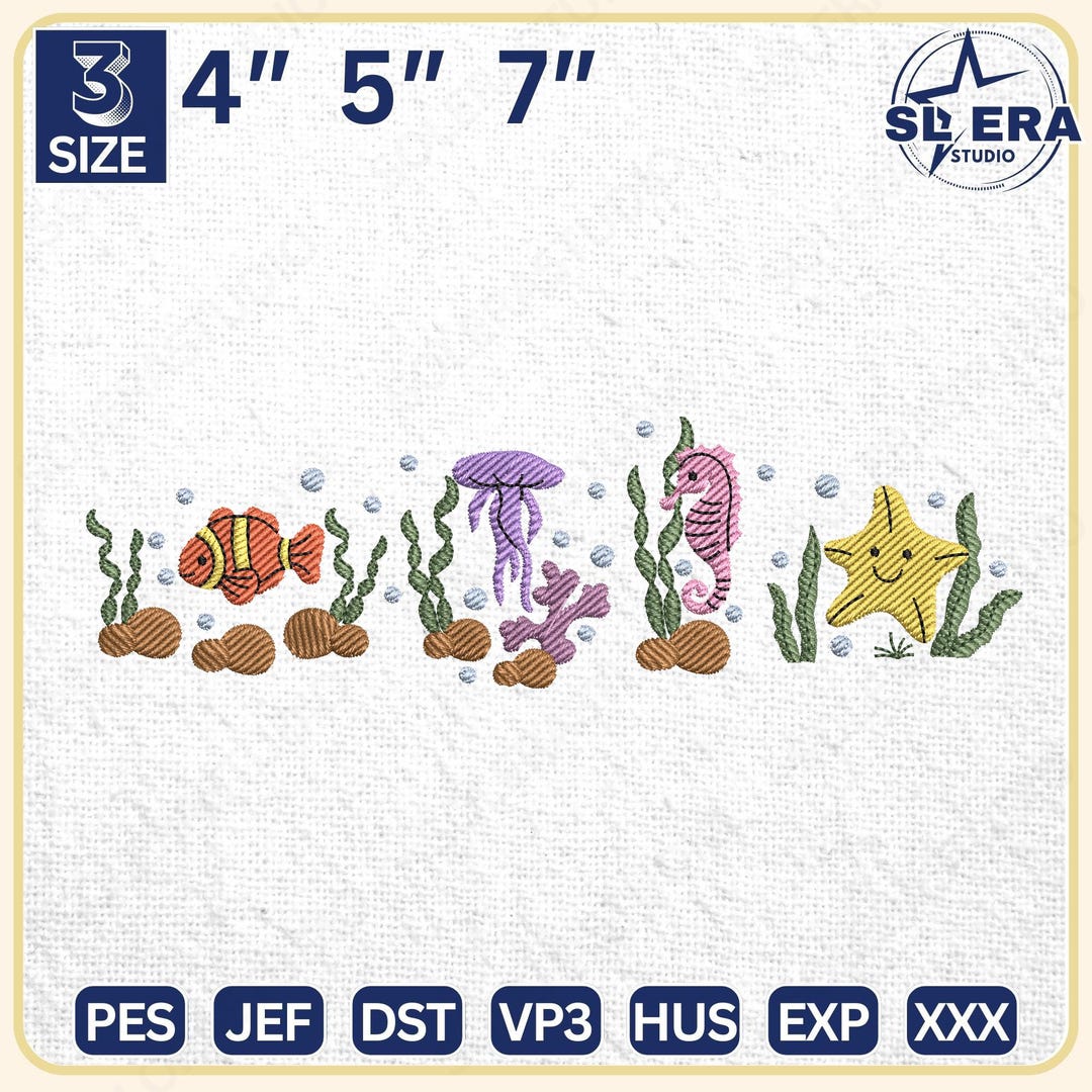 Sea Shells Embroidery Design, Sea Animal Embroidery Design, Summer Line ...