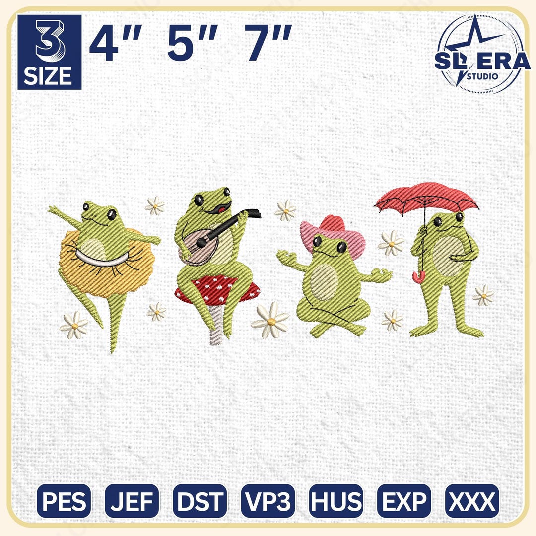 Three Frogs Embroidery Design, Embroidery Frog 3 Size, Cute Amphibian ...