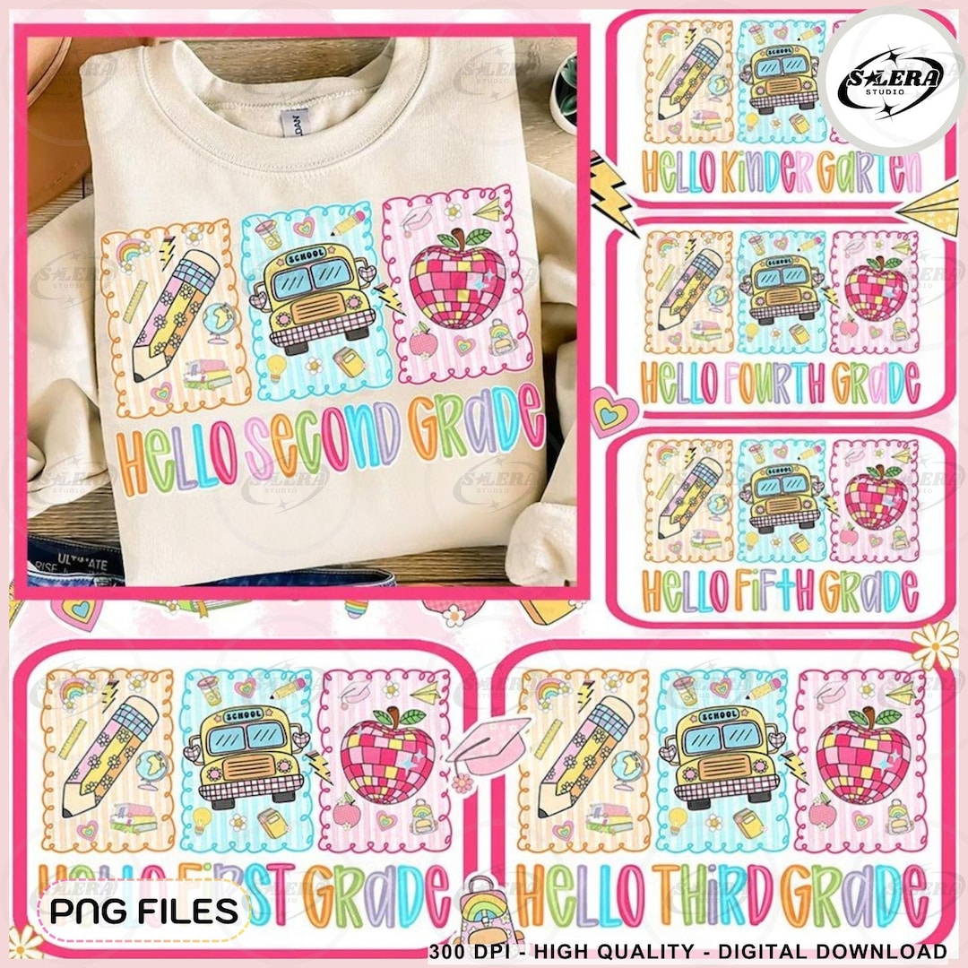 Preppy Back to School Png Bundle, Pre-k First/ Second/ Third Grade Png ...