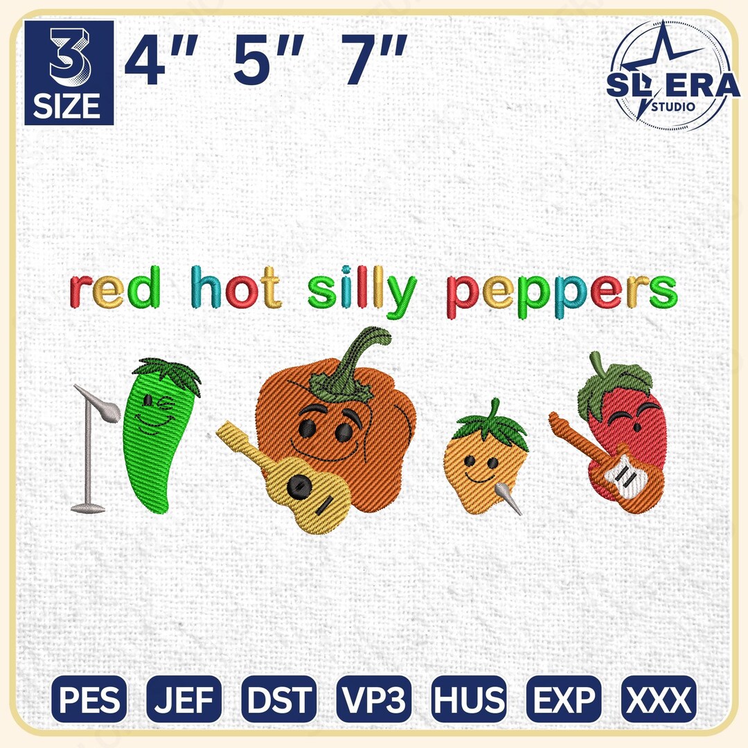 Red Hot Band Embroidery Design, Pepper Band Embroidery Design, Cute ...