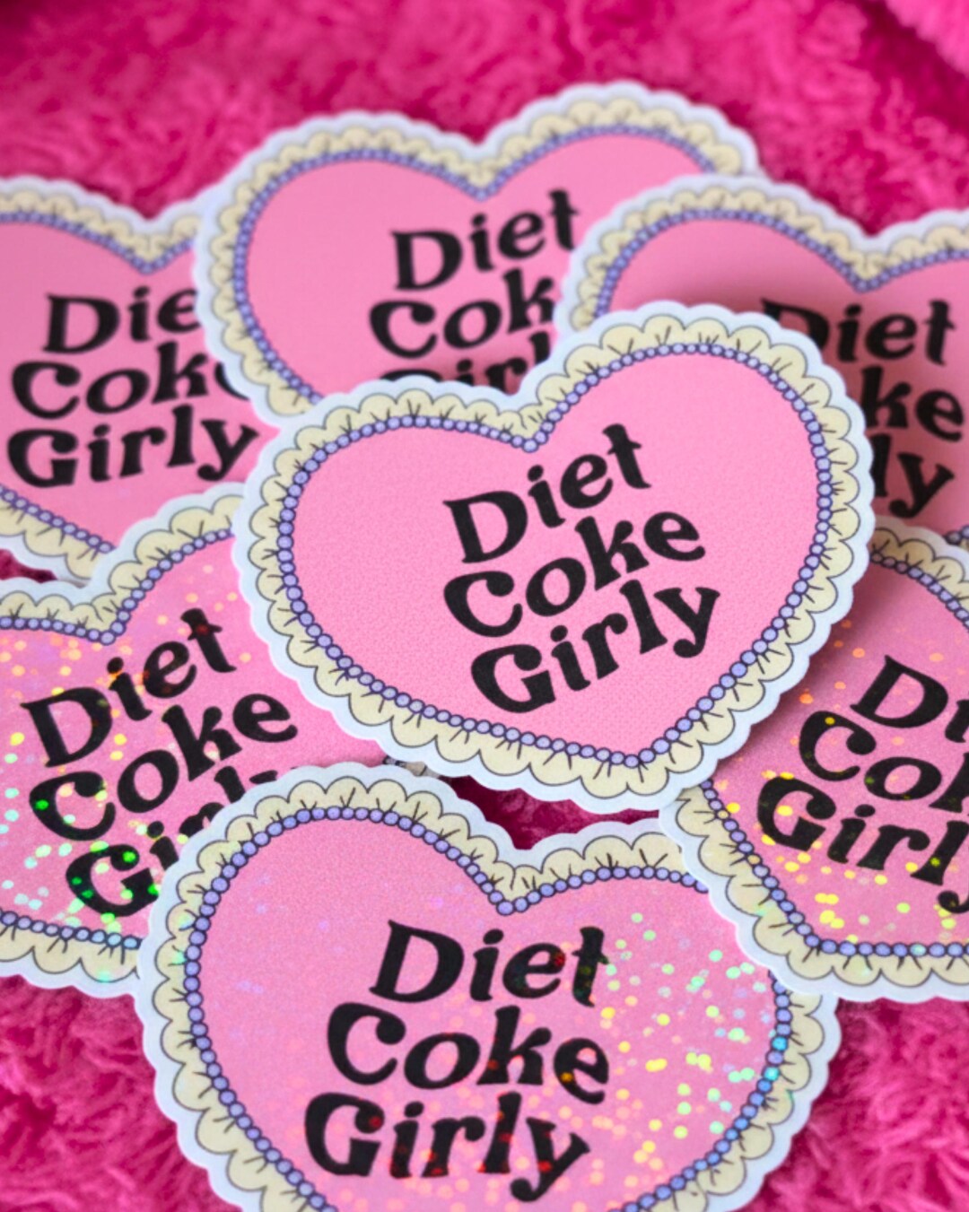 Diet Coke Girly Sticker: Y2K Pink Holo Glitter Valentines Heart Decal ...