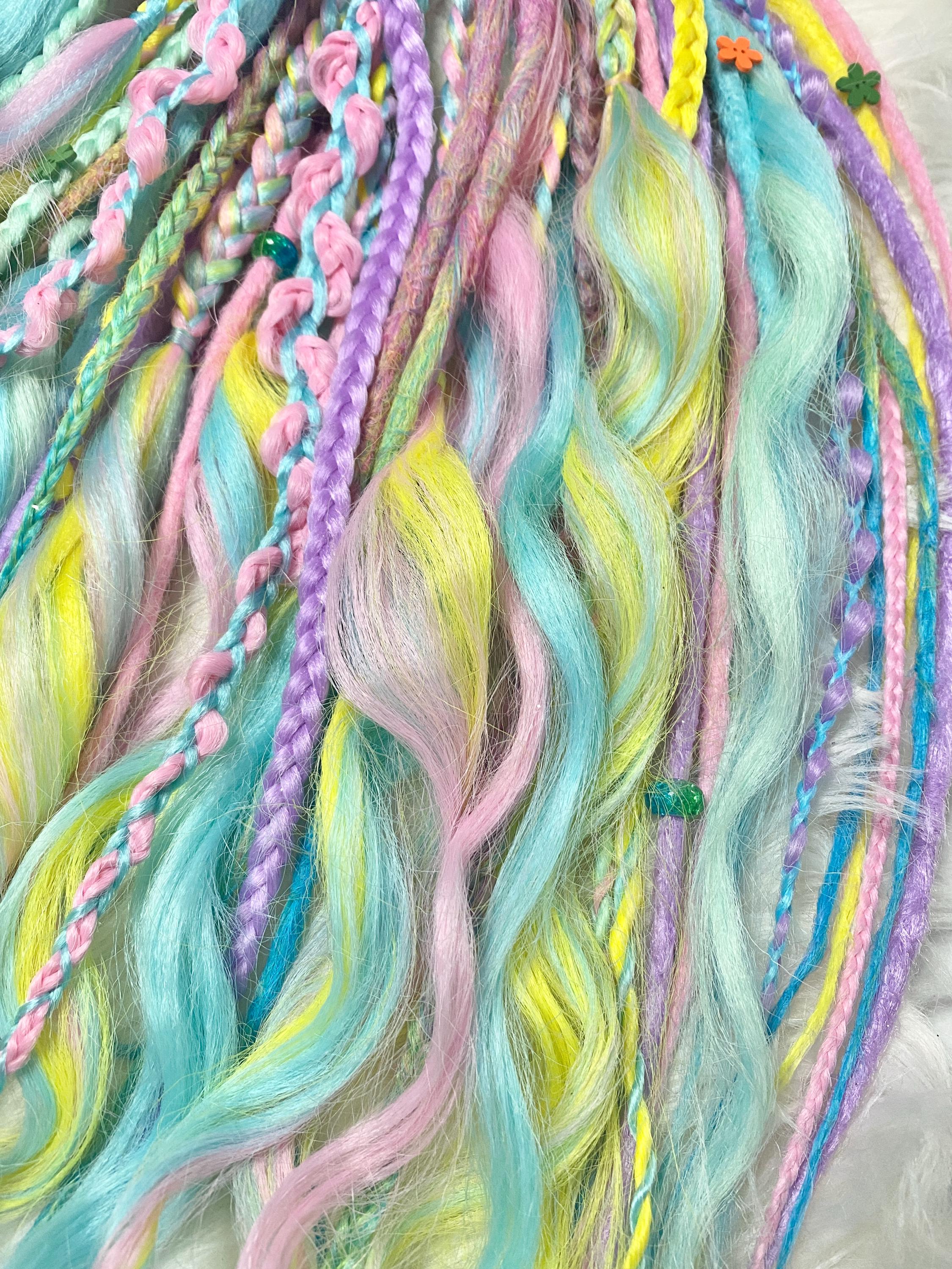 Rainbow Dreadlocks With Curly Ends | Pastel Festival Hair - Etsy