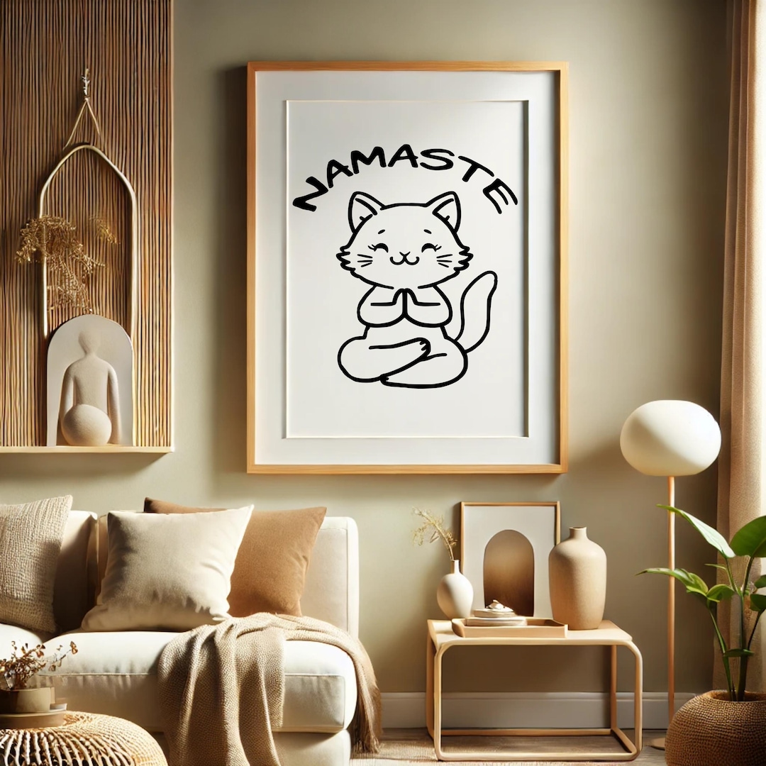 Namaste Cat SVG Plotter File, Yoga Meditation Design, Digital Wall Art ...