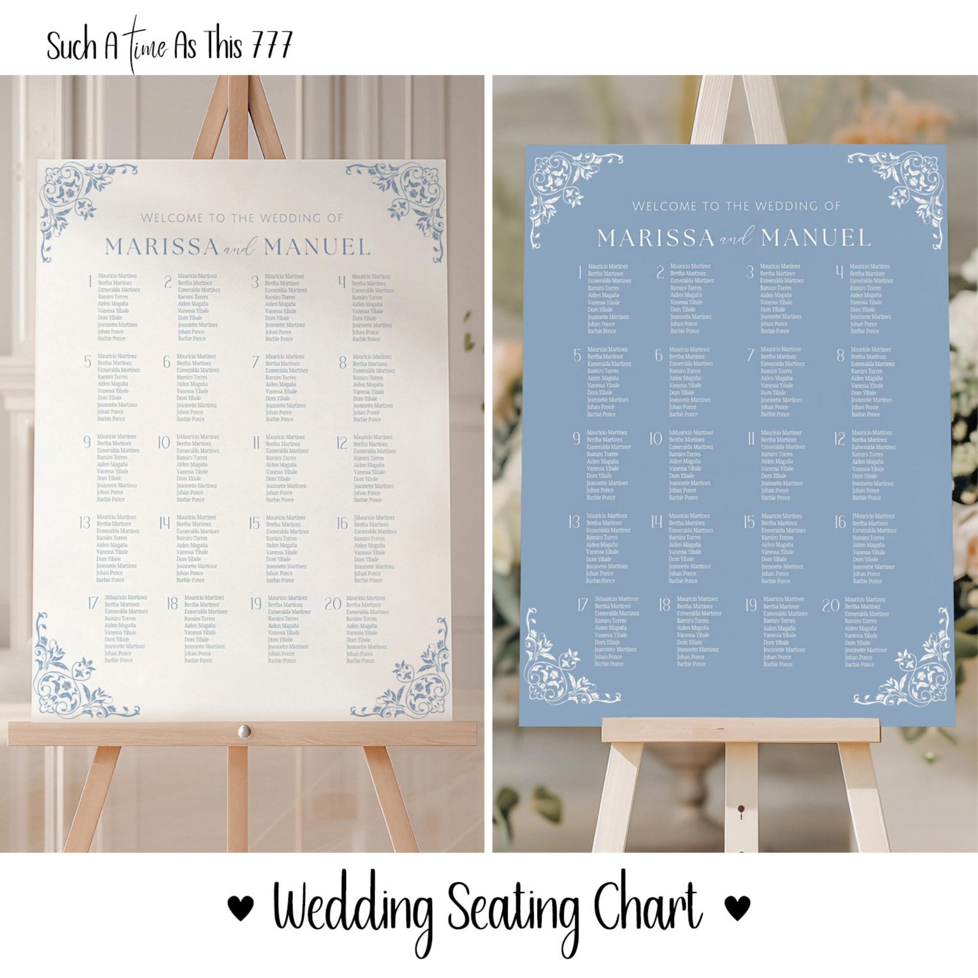 Dusty Blue Wedding Seating Chart Template (digital Download) - Etsy