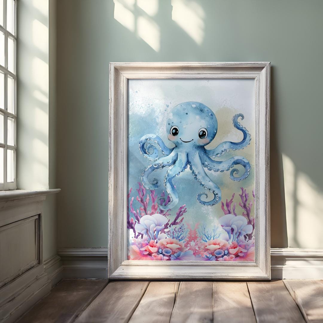 Blue Octopus Nursery Art: Ocean Theme Kids Room Decor (digital Download ...