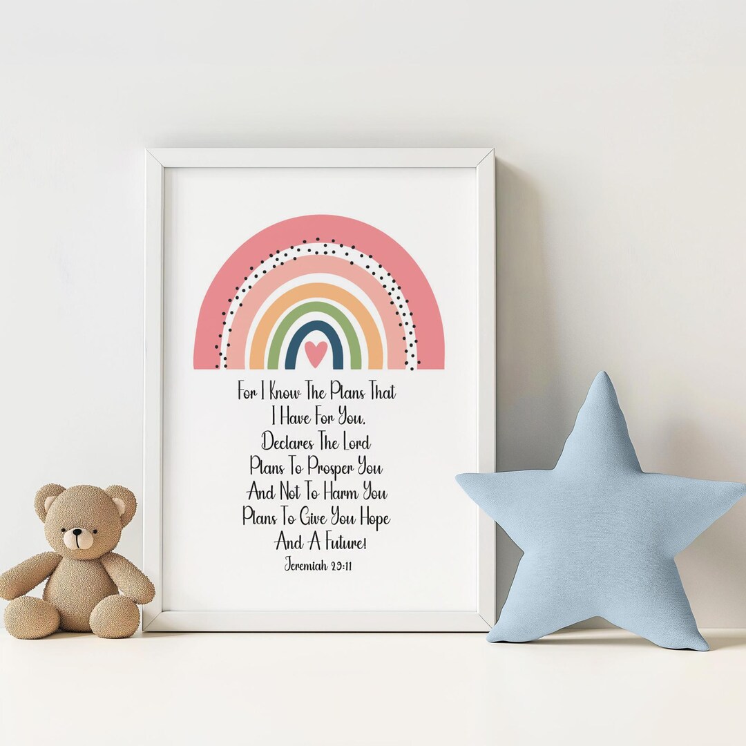 Rainbow Bible Verse Art: Christian Girl Nursery Decor (digital Download ...