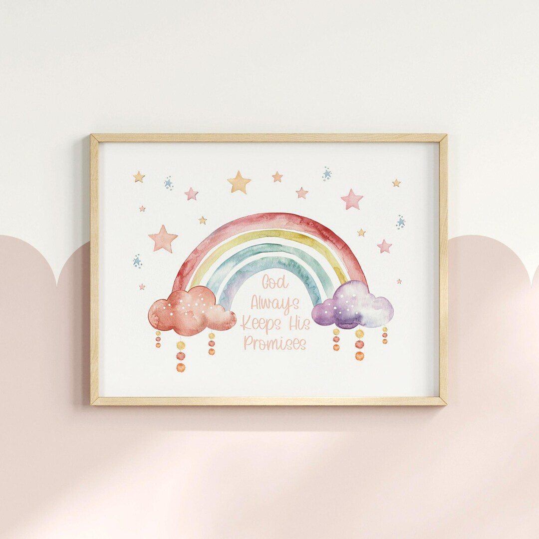 Christian Kids Wall Art, God Keeps His Promises Rainbow Printable Wall ...