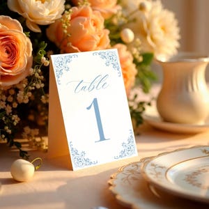 Dusty Blue Wedding Table Number Sign: Editable Canva Template (digital ...
