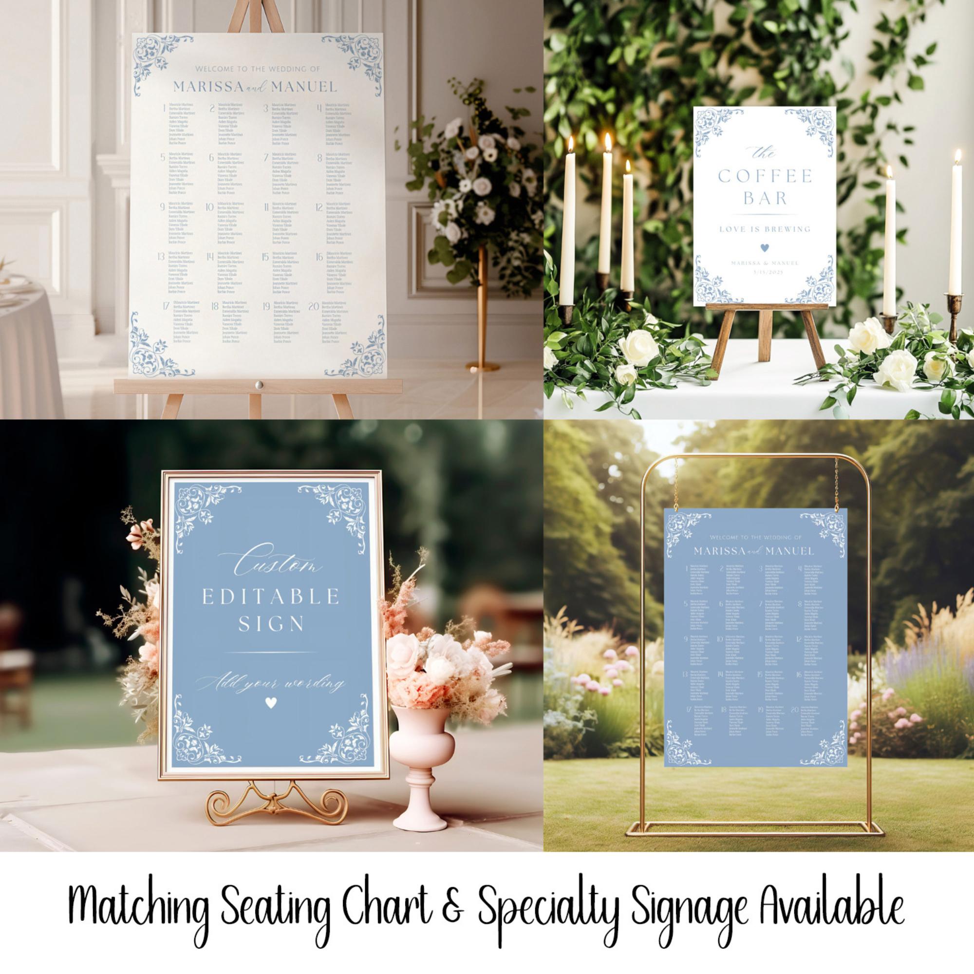 Dusty Blue Wedding Table Number Sign: Editable Canva Template (digital ...