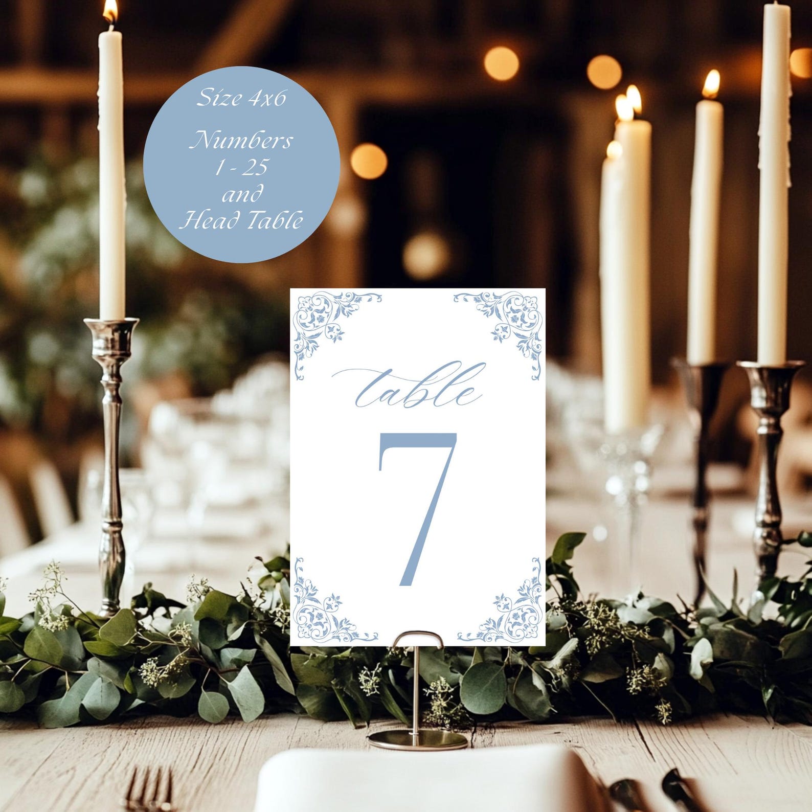 Dusty Blue Wedding Table Number Sign: Editable Canva Template (digital ...