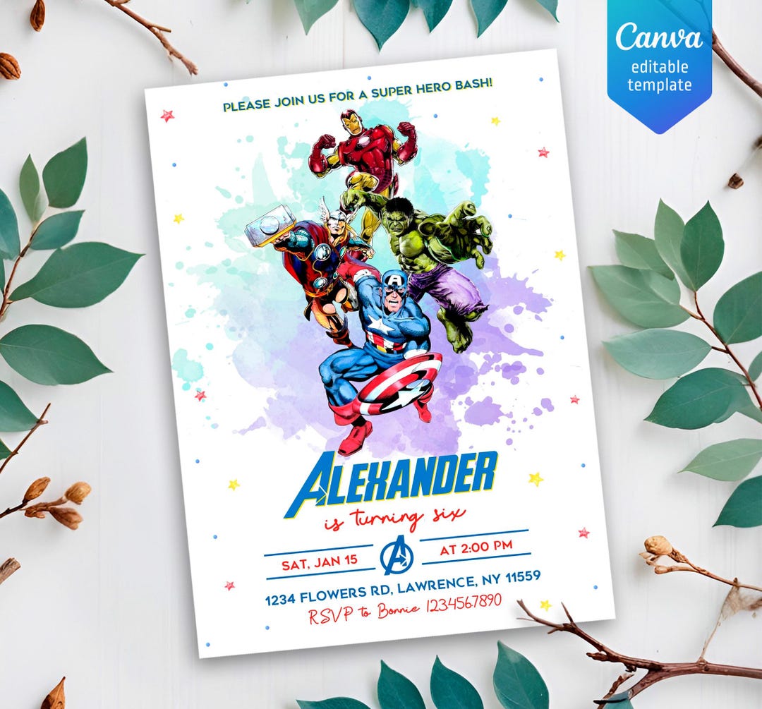 Printable Boy Birthday Invite, Super Hero Editable Party Invitation ...