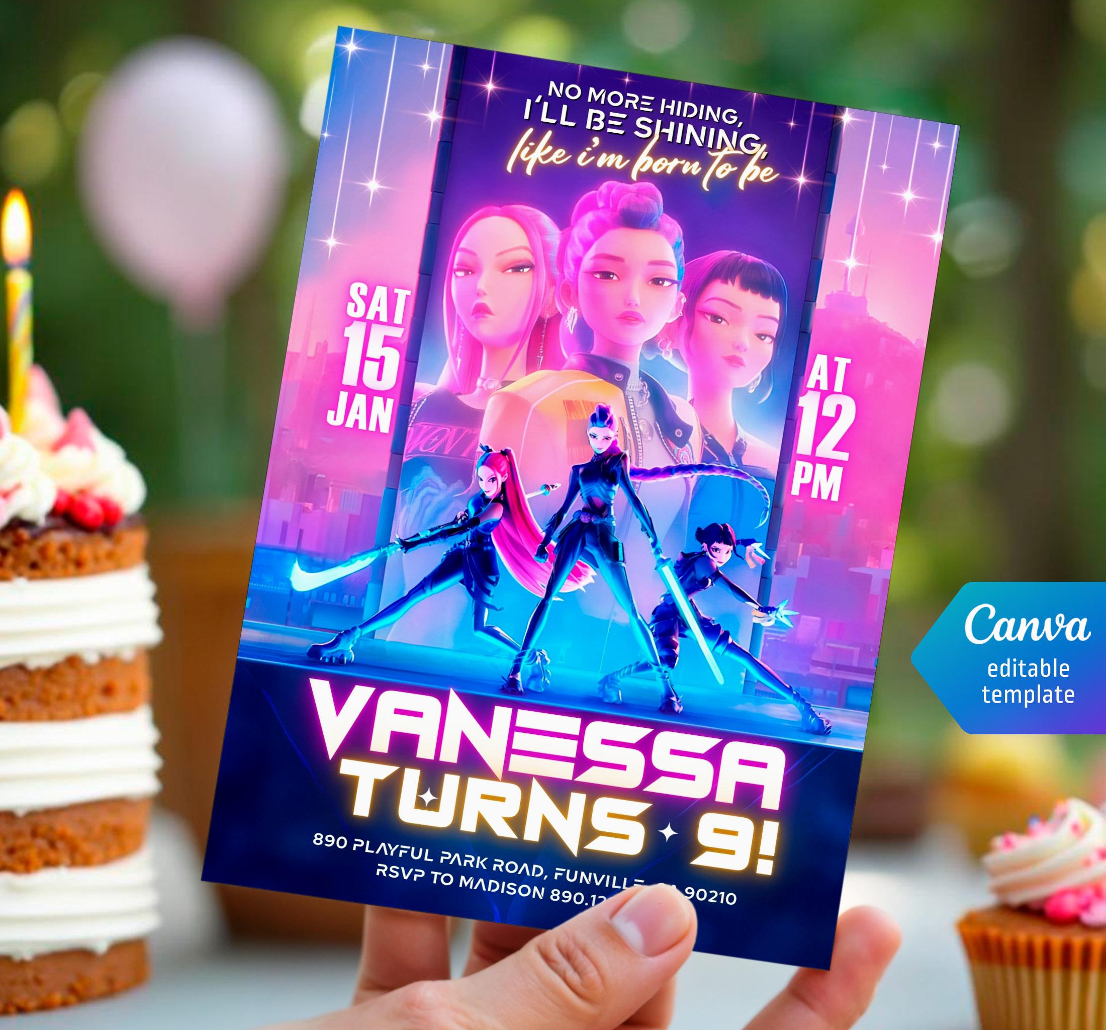 Kpop Demon Hunters Birthday Invitation, Editable K-pop Party Invite ...