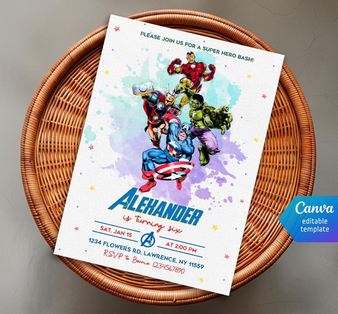 Printable Boy Birthday Invite, Super Hero Editable Party Invitation ...