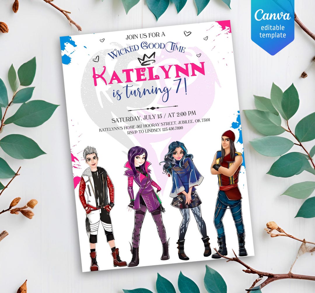 Descendants Invitation, Printable Editable Descendants Birthday Invite ...