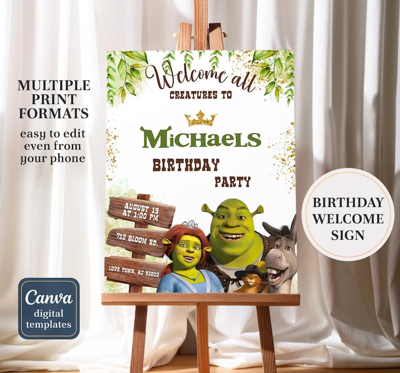 Shrek Welcome In, Shrek Welcome Sign, Printable Editable Party ...