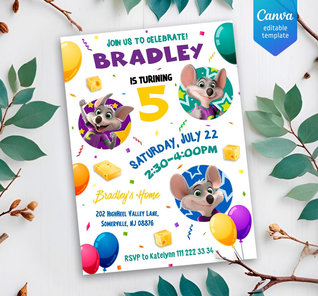 Chuck-e-cheese Editable Invitation, Printable Birthday Invite, Mouse ...