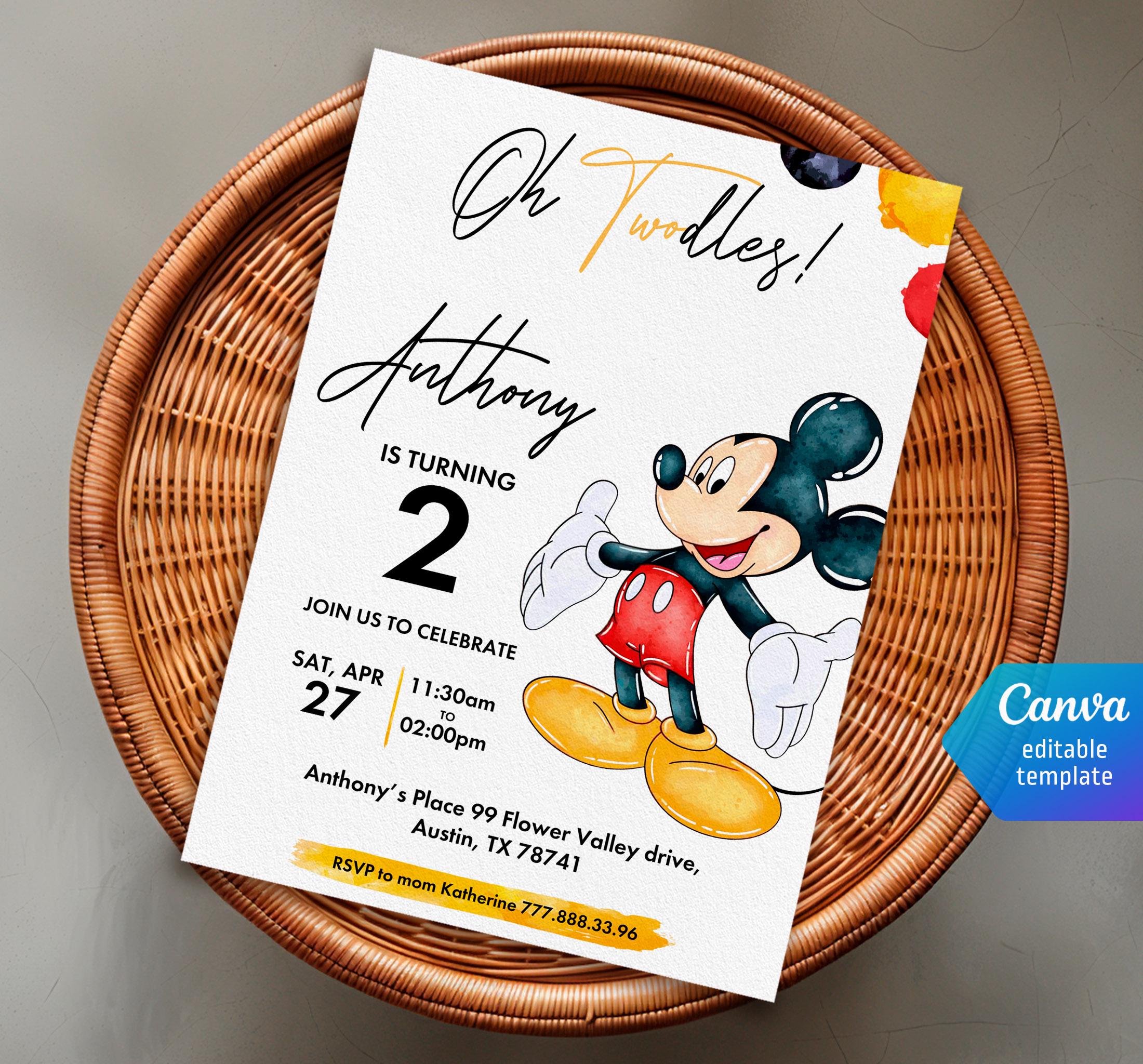 Editable Printable Clubhouse Birthday Invitation, Mickey Two Invitation ...