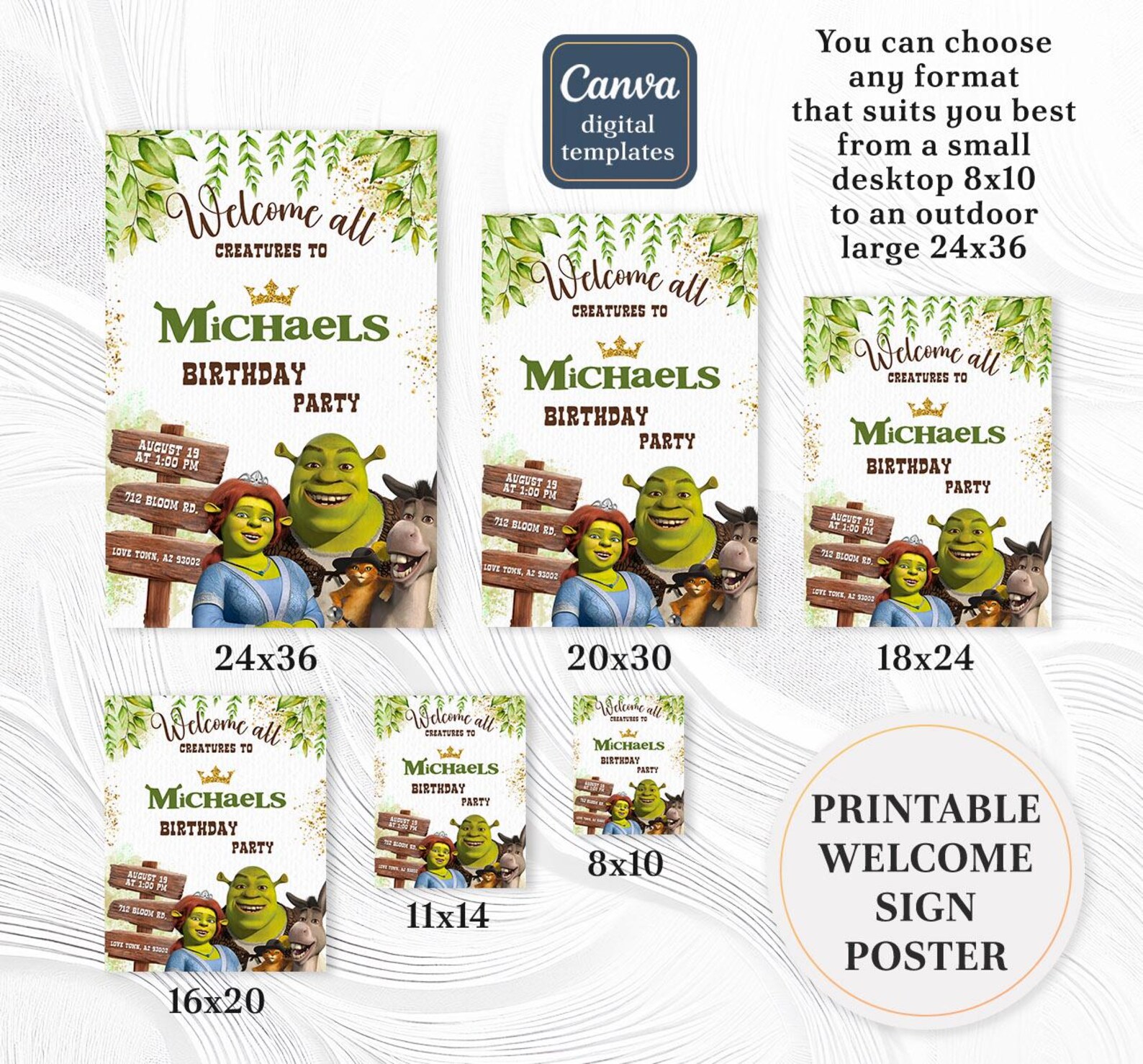 Shrek Welcome In, Shrek Welcome Sign, Printable Editable Party ...