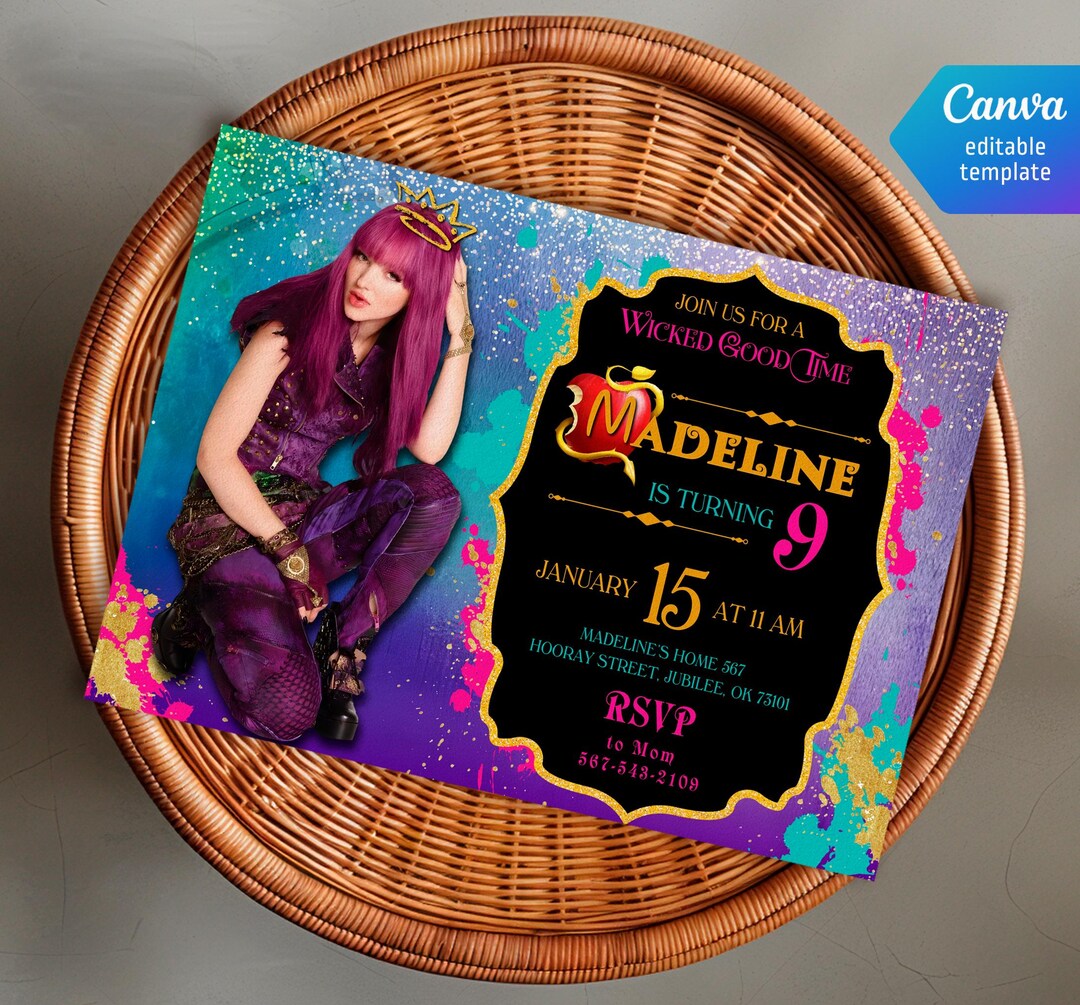 Descendants Invitation, Printable Editable Descendants Birthday Invite ...