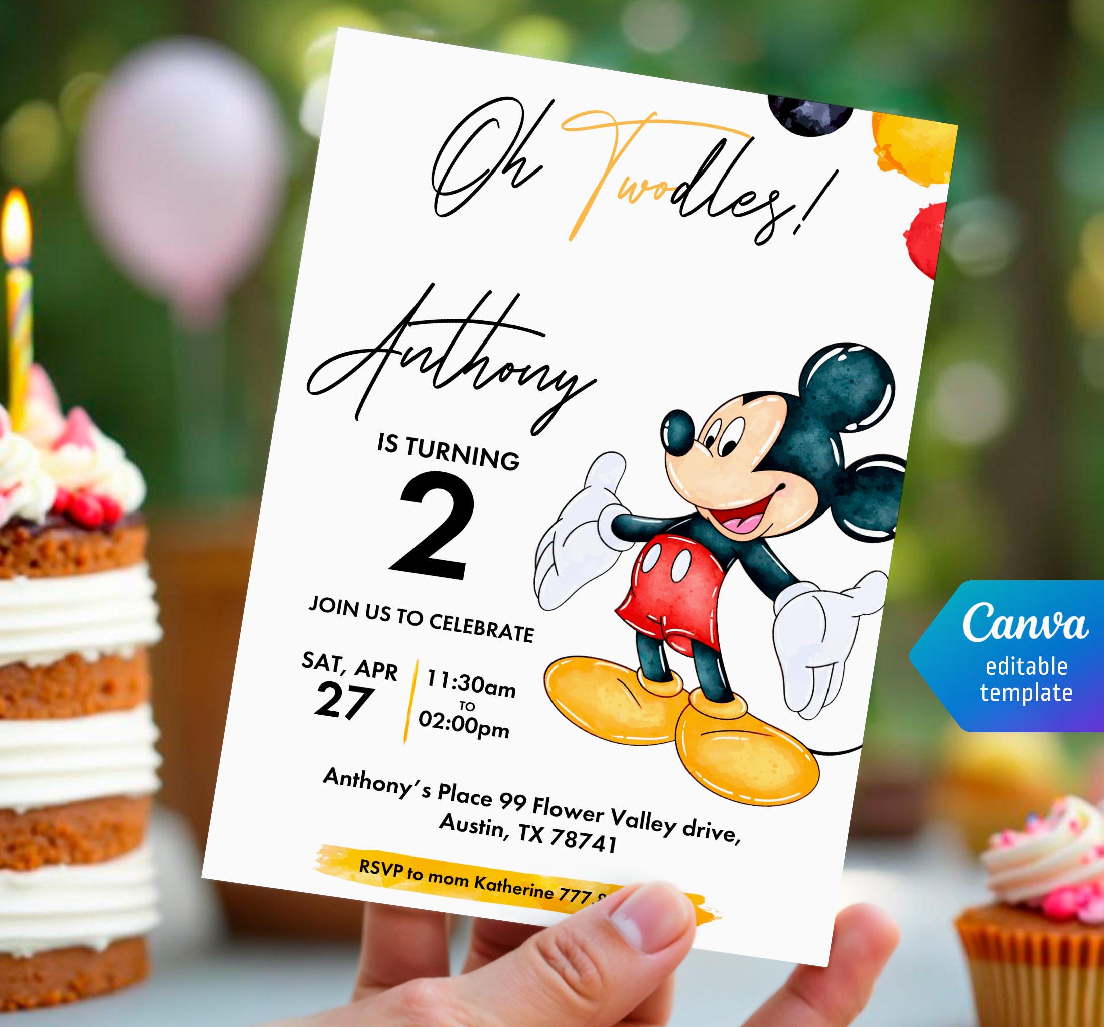Editable Printable Clubhouse Birthday Invitation, Mickey Two Invitation ...