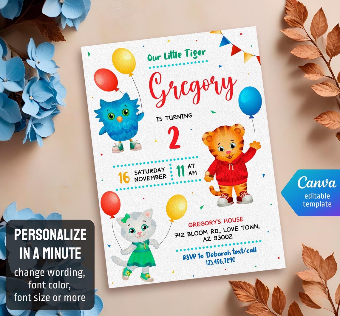 Daniel's Tiger Neighborhood Birthday Invitation, Printable Editable ...