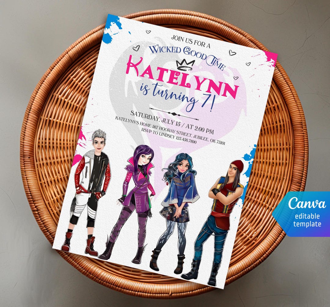 Descendants Invitation, Printable Editable Descendants Birthday Invite ...