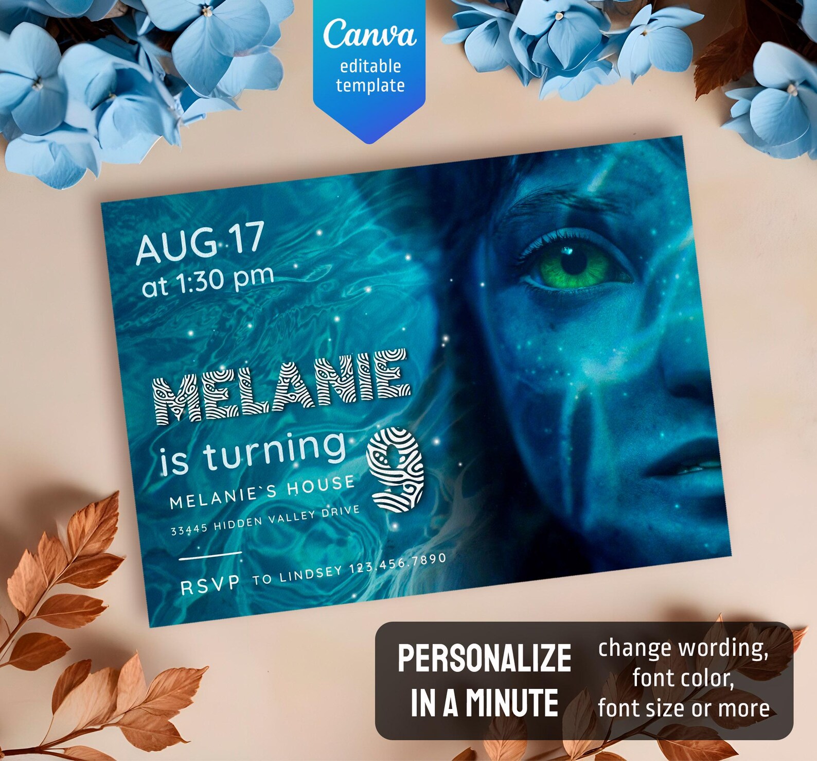 Avatar 2 Editable Invitation, Pandora Printable Birthday Invite, Avatar ...