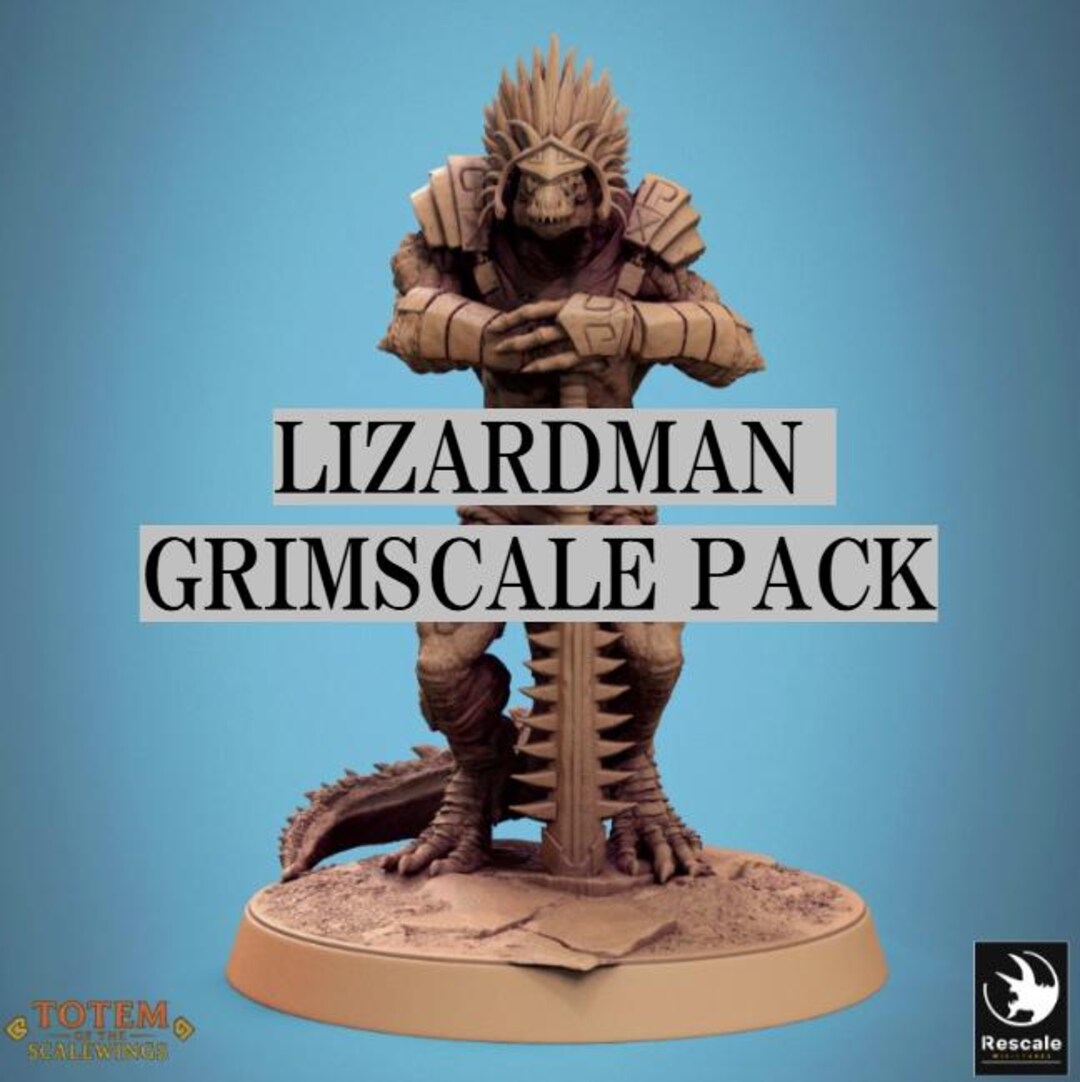 Pack Lizardman Grimscale | Base: 32mm | Totem of the Scalewings | Rescale Miniatures | Dnd - Etsy