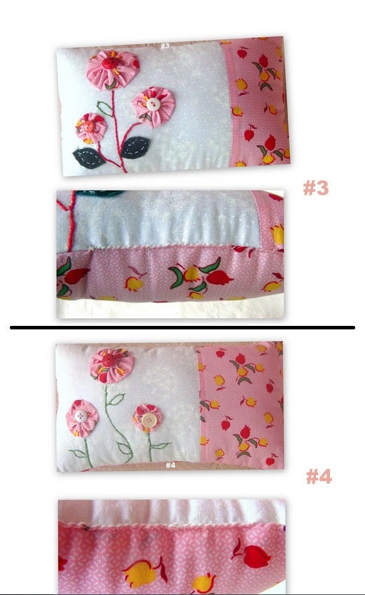 Appliqued Yo Yo Stuffed Pillows Hand Embroidery Ladybug- Bouquet ...