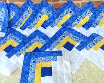 12 HUGE Big Already Pieced Handmade Log Cabin Quilt Top Blocks- NAVY ...