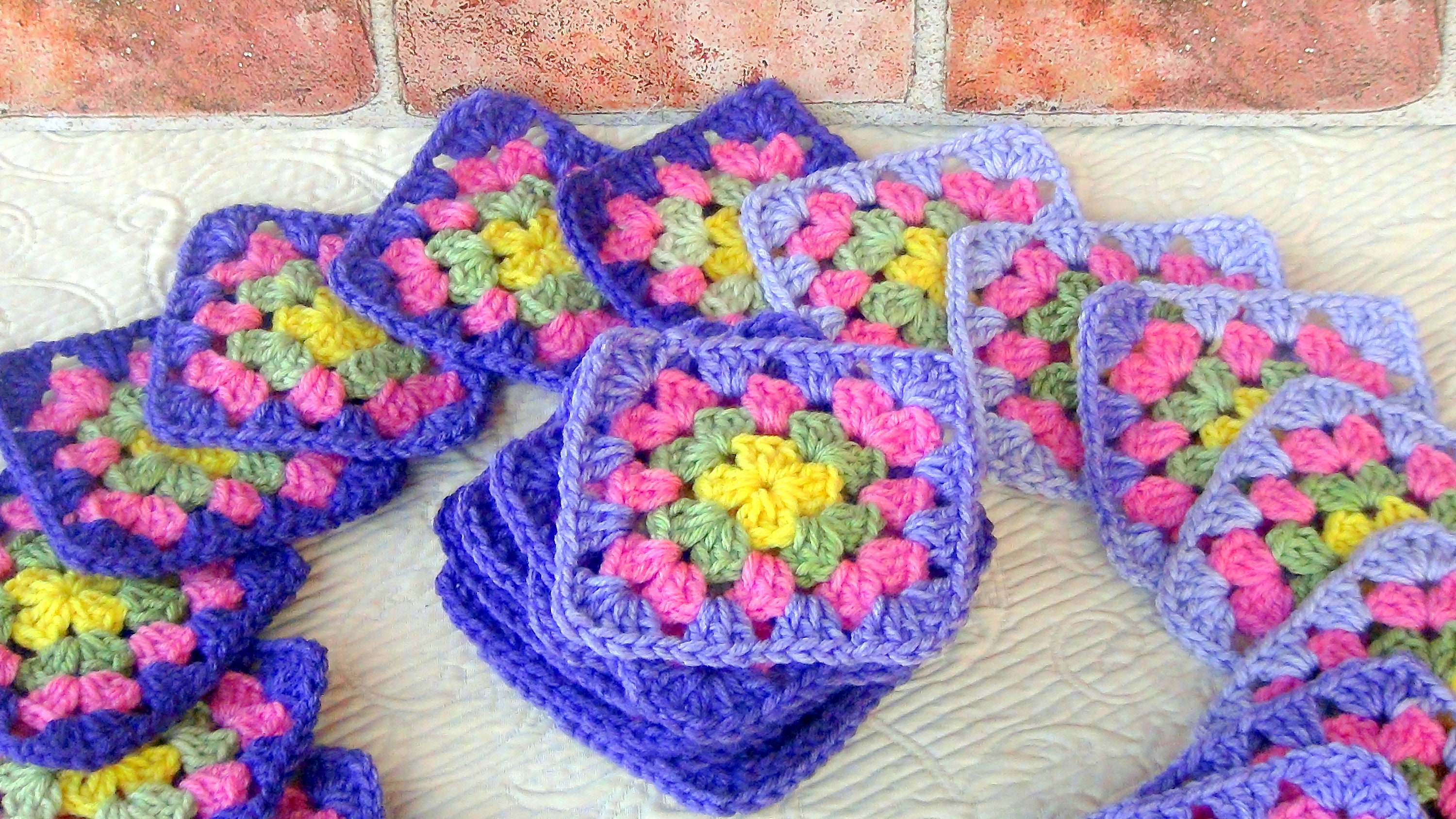 30 Yarn Crocheted Granny Squares - Lilac Purple Pastel Peach Yellow ...
