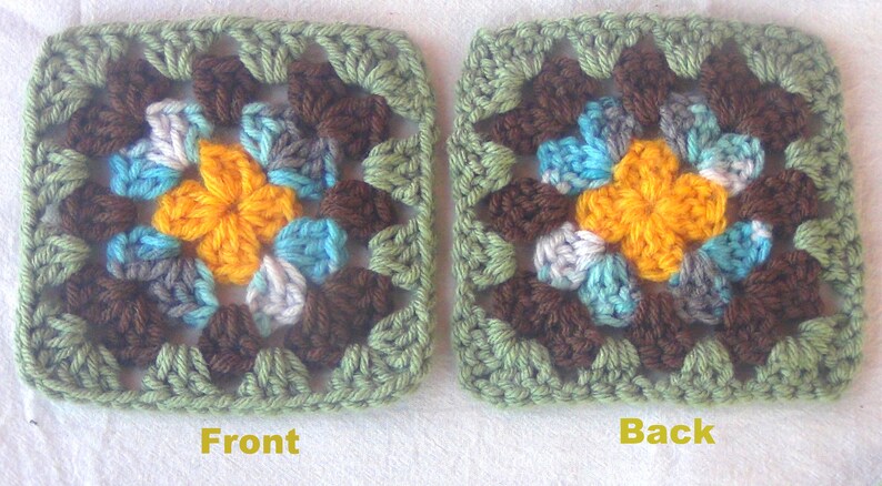 Crocheted 20 Big YARN Granny Squares Afghan - Saffron Gold Green Fall ...