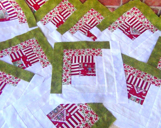 12 HUGE Big Already Pieced Handmade Log Cabin Quilt Top Blocks ...