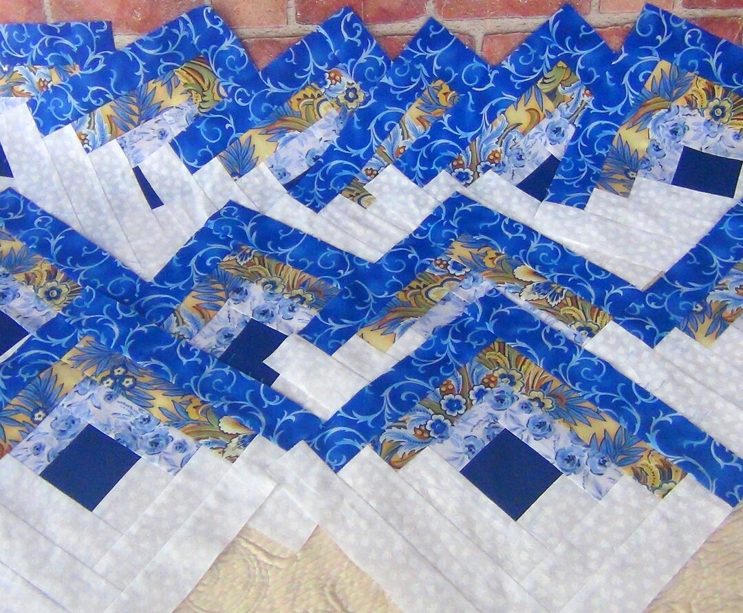 12 HUGE Big Already Pieced Handmade Log Cabin Quilt Top Blocks- NAVY ...