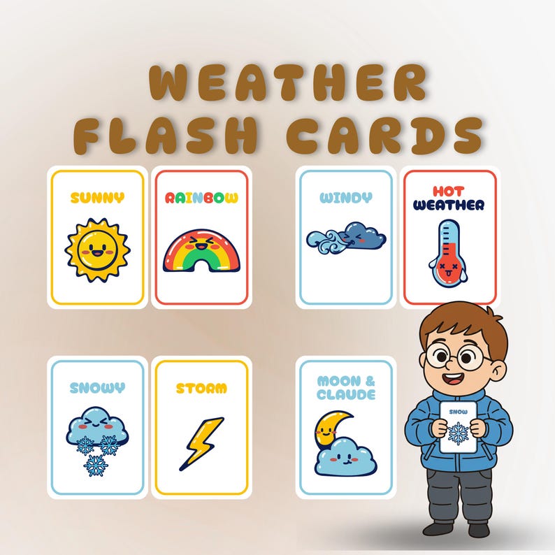 Weather Flashcards for Kids - Etsy