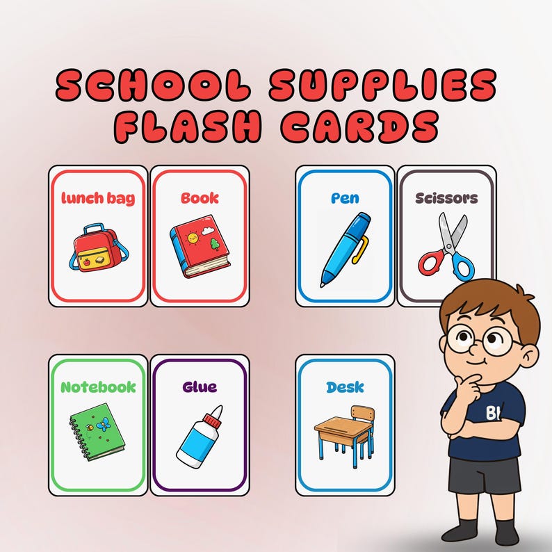 School Supplies Flashcards for Kids - Etsy