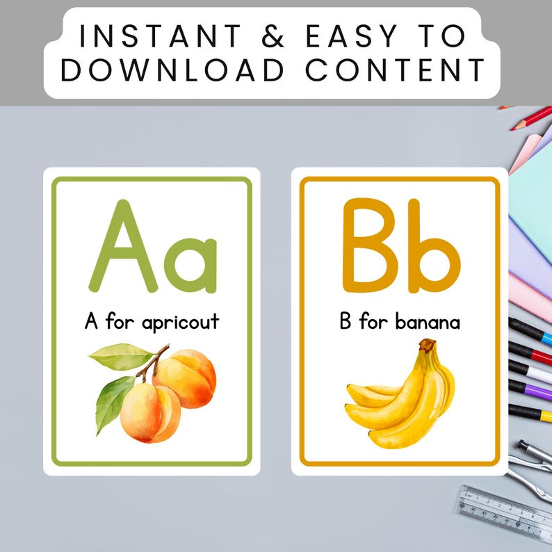 Alphabet With Fruits, Alphabet Learning Cards, Learning the Alphabet ...
