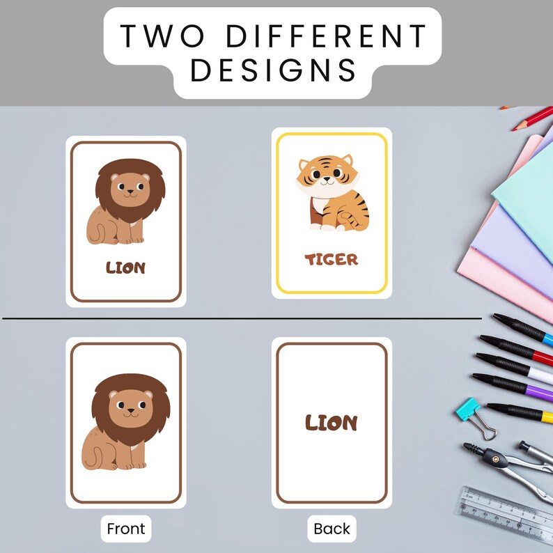 21 Animals Printable Flash Cards - Two Different Designs - Cute Animals ...