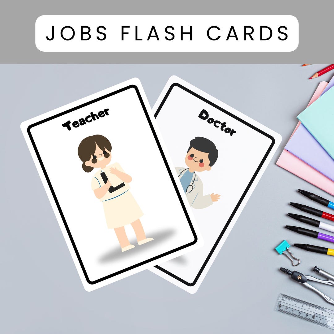 10 Jobs Flash Cards, Educational Content Cards, Simple and Clear Jobs ...