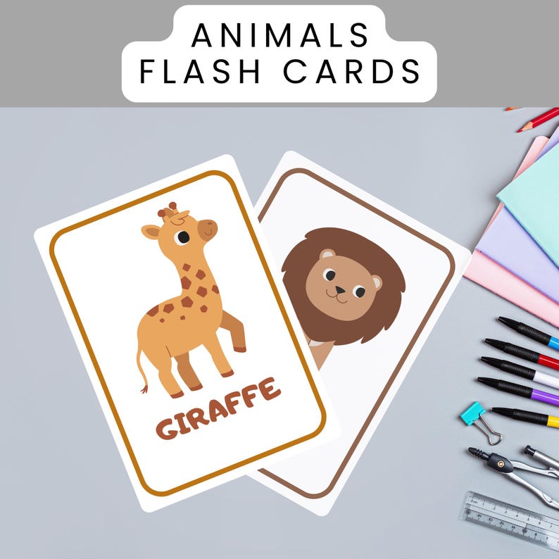 21 Animals Printable Flash Cards - Two Different Designs - Cute Animals - Learning Set - Easy to ...