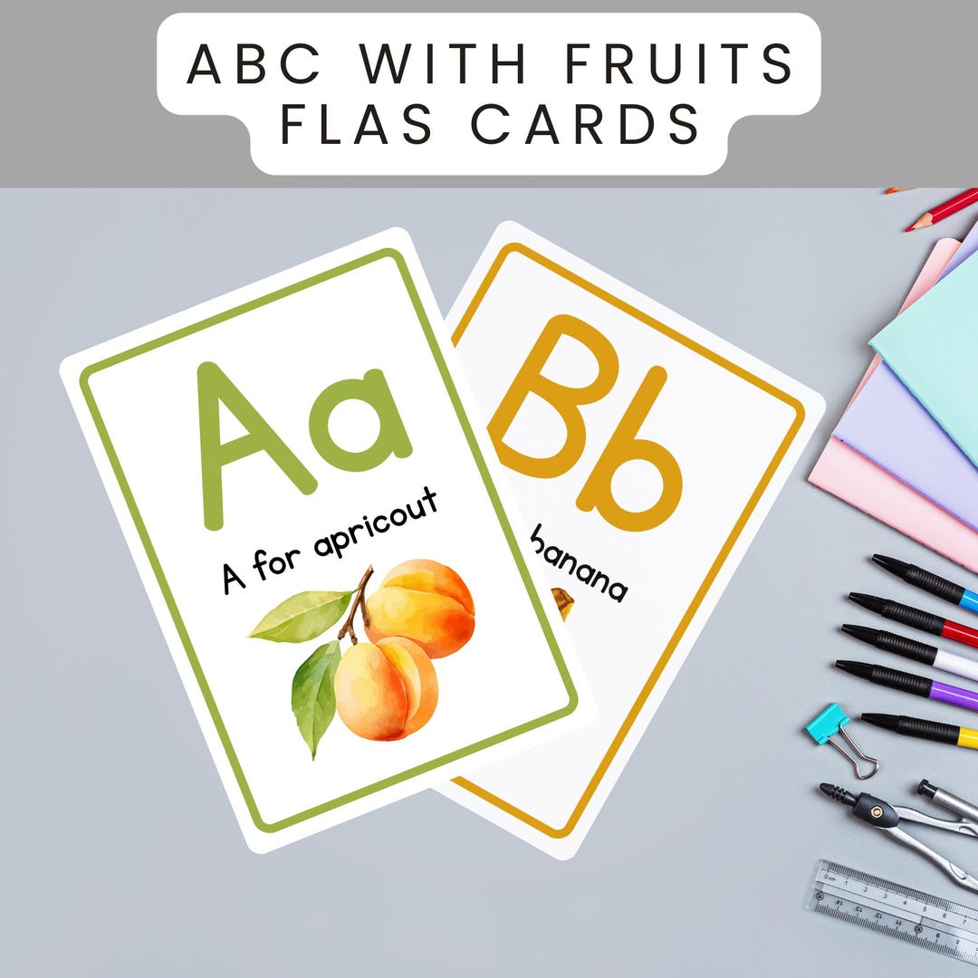 Alphabet With Fruits, Alphabet Learning Cards, Learning the Alphabet ...