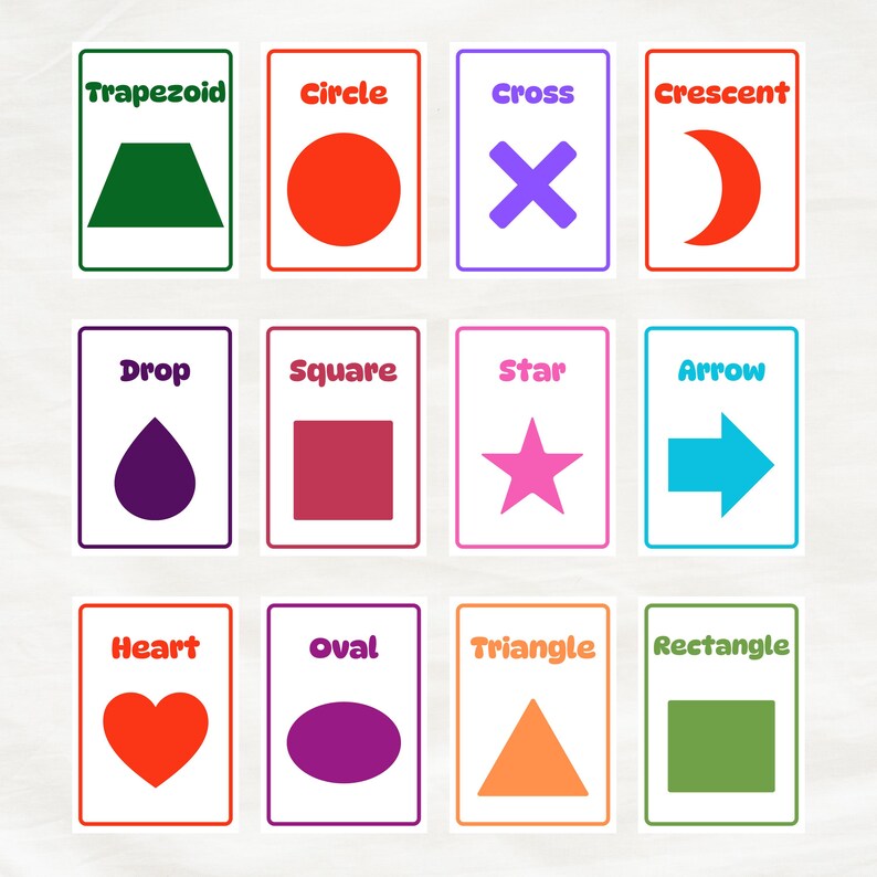 Geometric Shapes Flash Cards for Kids | 20 Printable Shape Cards ...