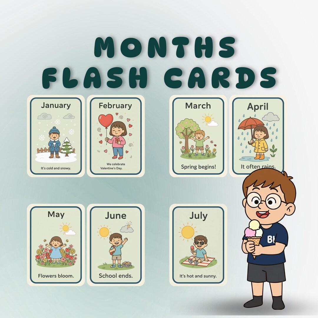 Months & Seasons Flashcards for Kids - Etsy