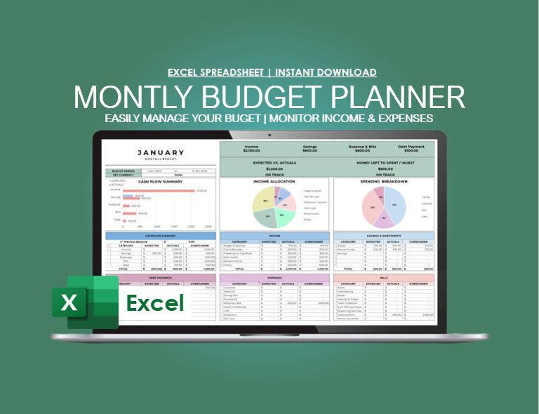 Monthly Budget Spreadsheet, Financial Planner, Budget Planner, Budget ...